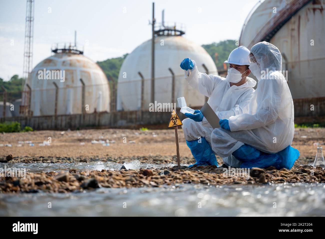 Ecologist sampling taken dead fish to inspaction and save data to ...