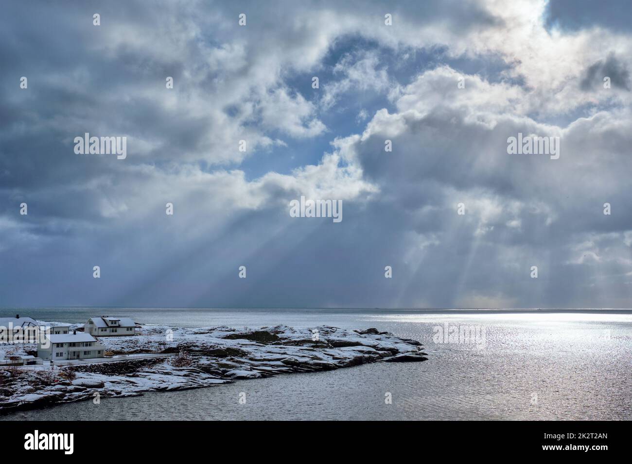 Norwegian sea in winter with sun rays Stock Photo - Alamy