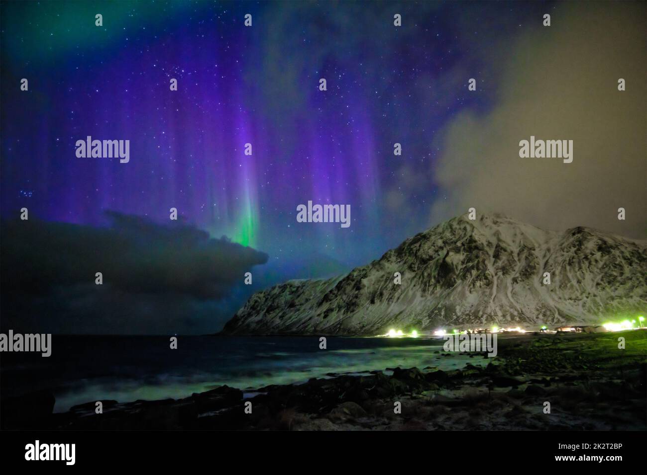 Aurora borealis northern lights. Lofoten islands, Norway Stock Photo ...