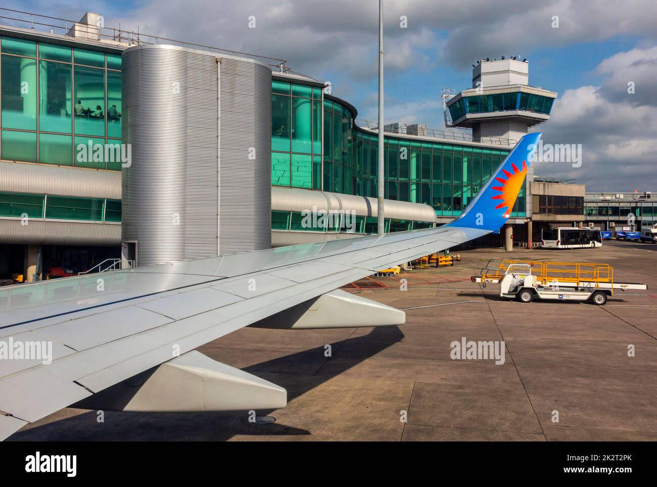 View from window of the wing of a Jet 2 Boeing 737 aircraft shortly ...