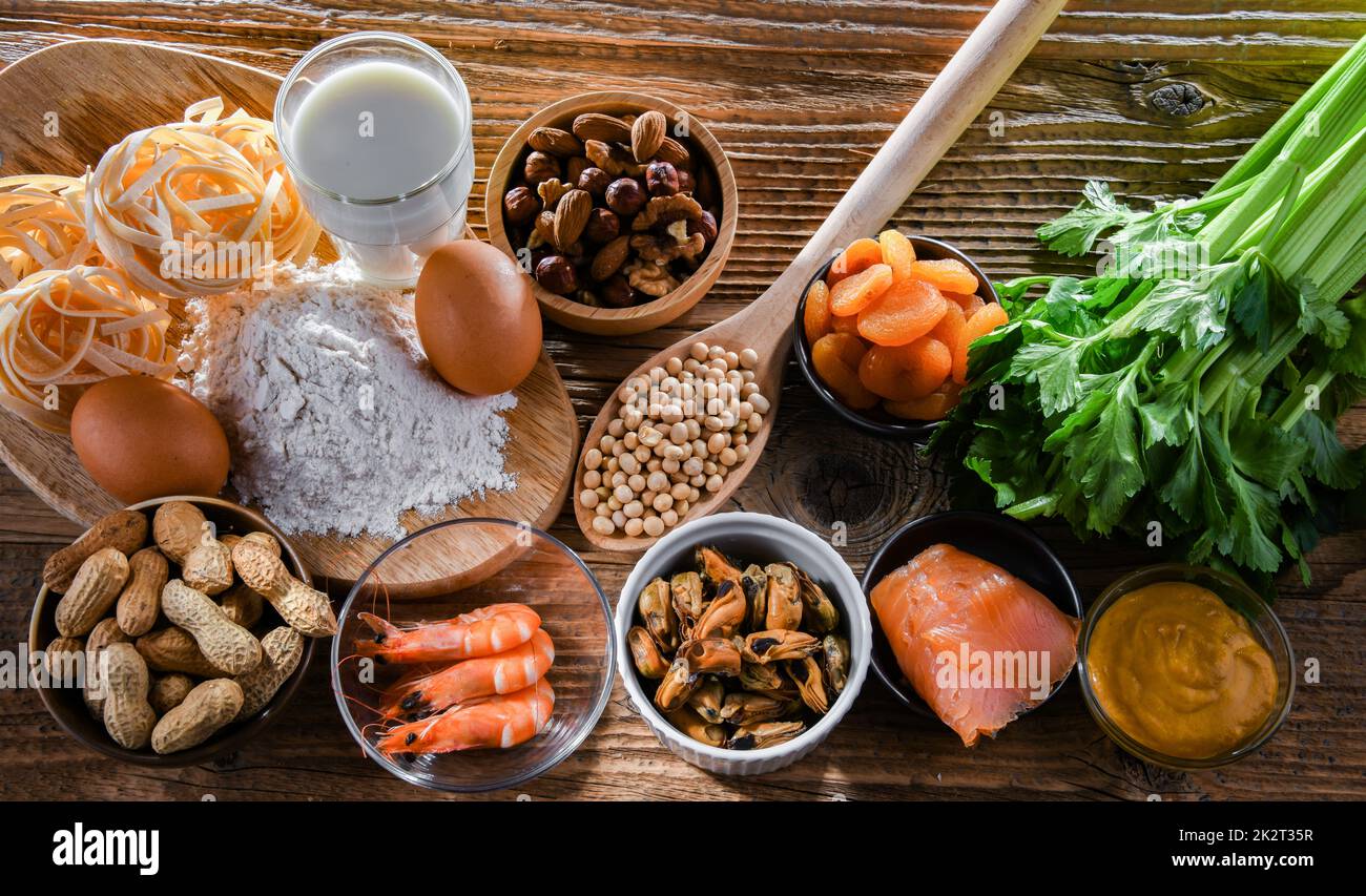Composition with common food allergens Stock Photo - Alamy