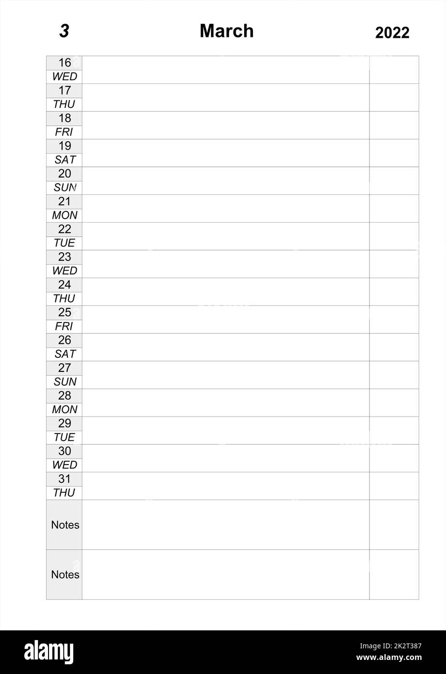 Planner for second half of March 2022. Schedule for month Stock Photo ...