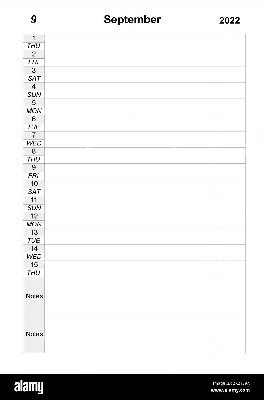 Calendar planner for first half of september 2022. monthly planner ...