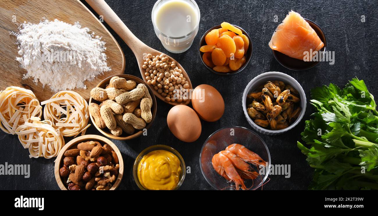 Composition with common food allergens Stock Photo - Alamy