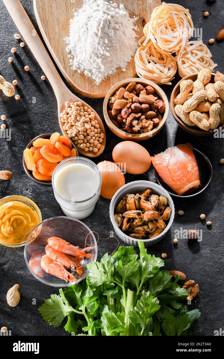 Composition with common food allergens Stock Photo - Alamy