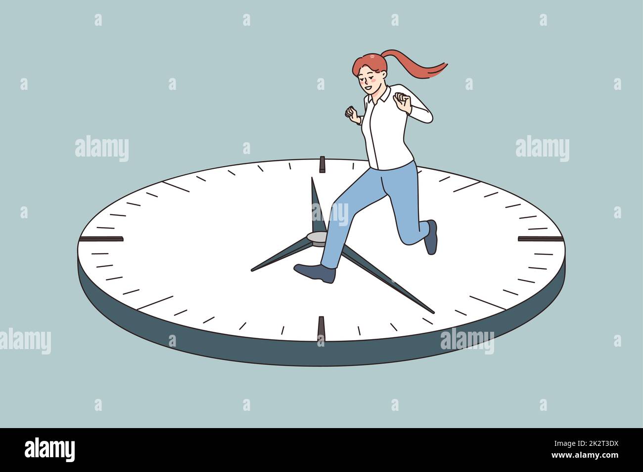 Young woman running on clock surface Stock Photo - Alamy