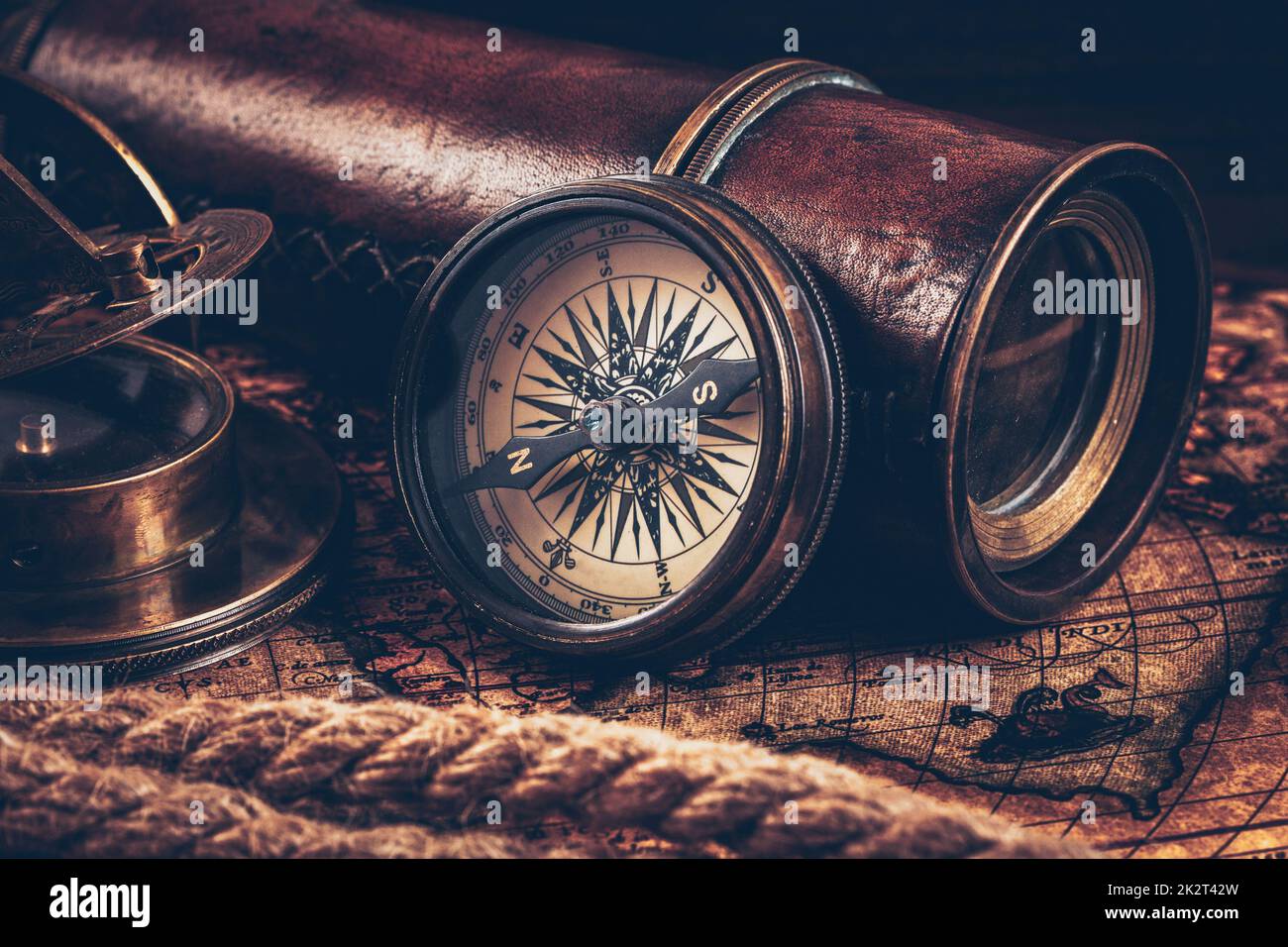 Old vintage compass on ancient map Stock Photo - Alamy