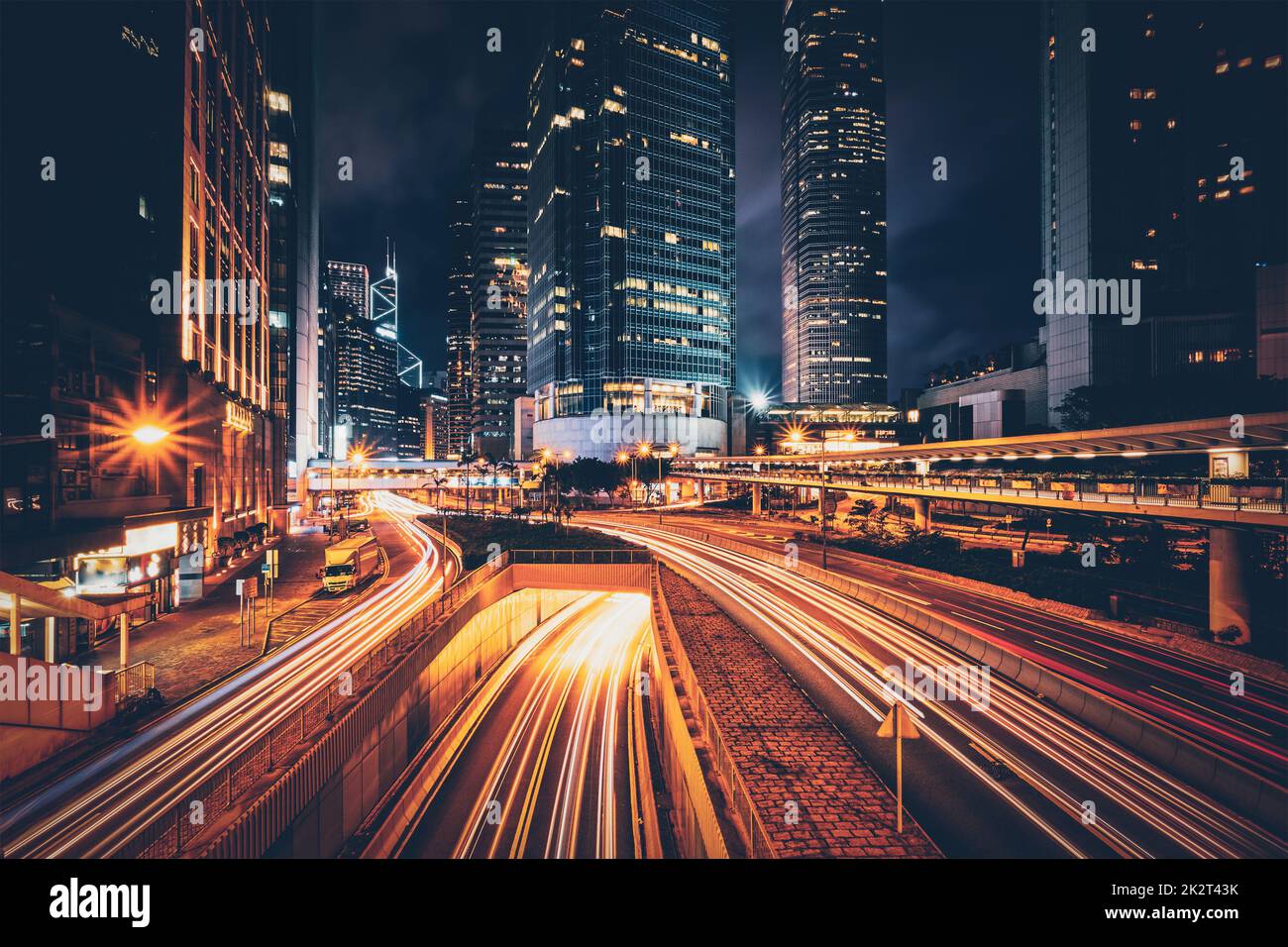 Street traffic in Hong Kong at night Stock Photo - Alamy