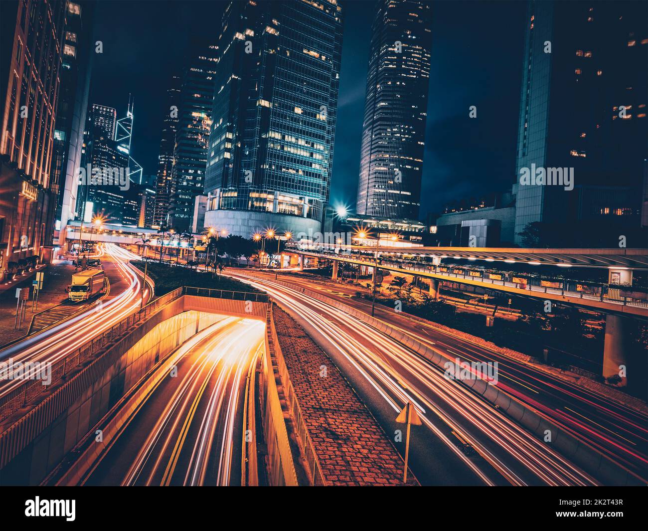 Street traffic in Hong Kong at night Stock Photo - Alamy