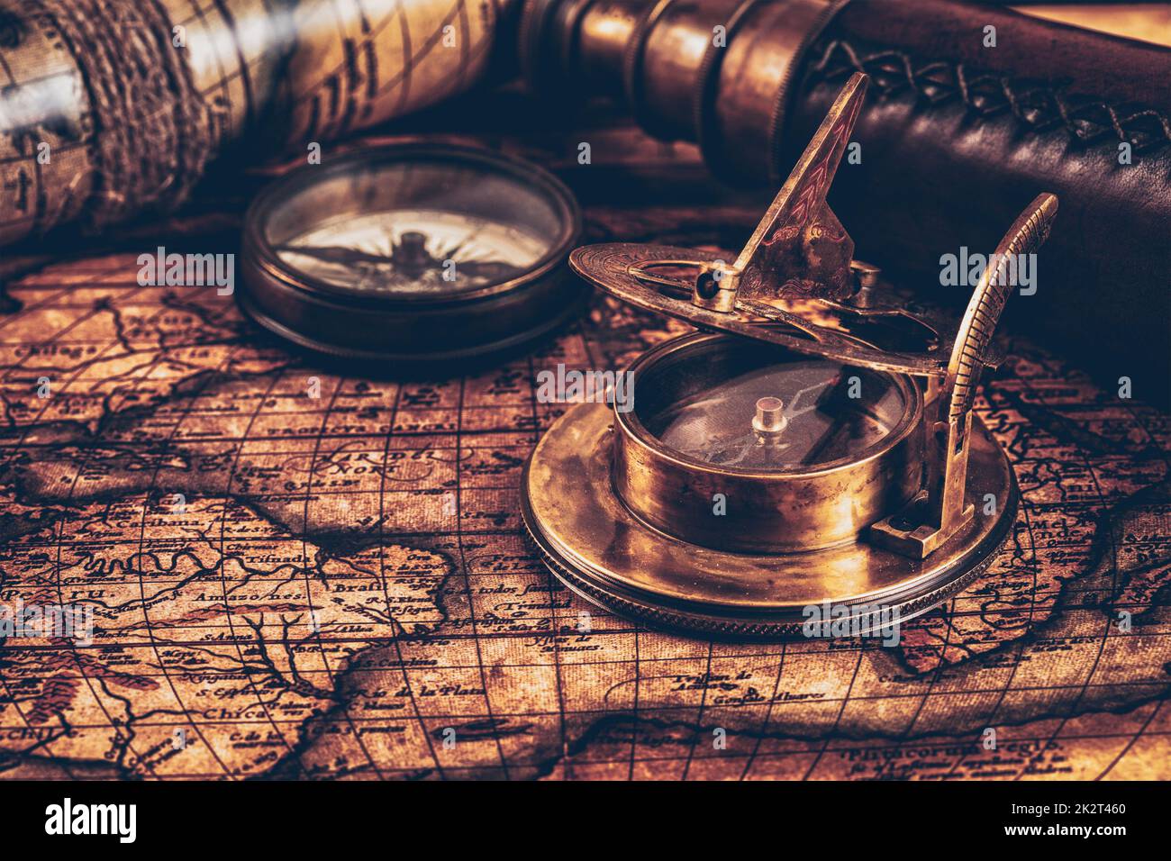 Old vintage compass on ancient map Stock Photo - Alamy