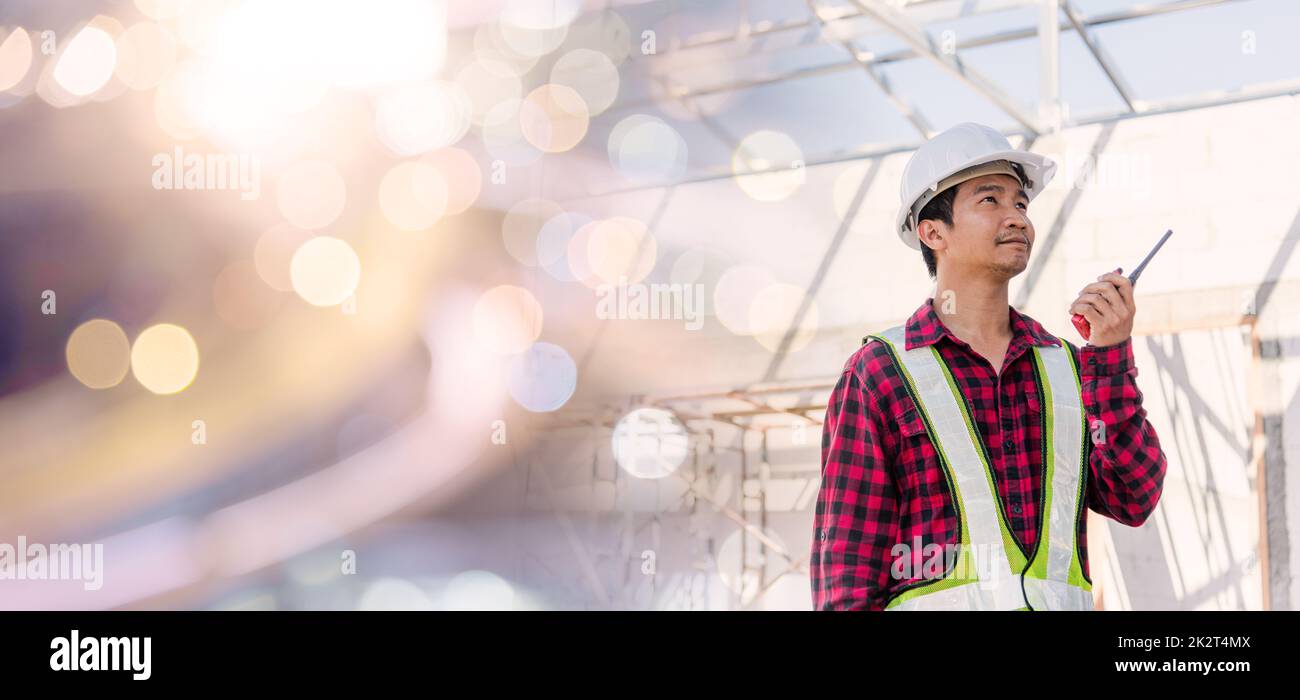 Asian engineer foreman architect worker man working at building ...