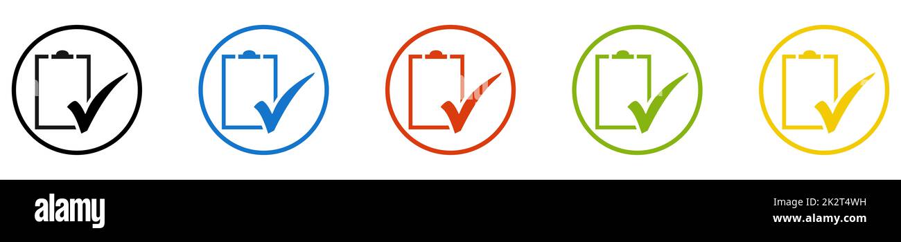 Round Button collection - Checklist Icon in black, blue, red, green and ...