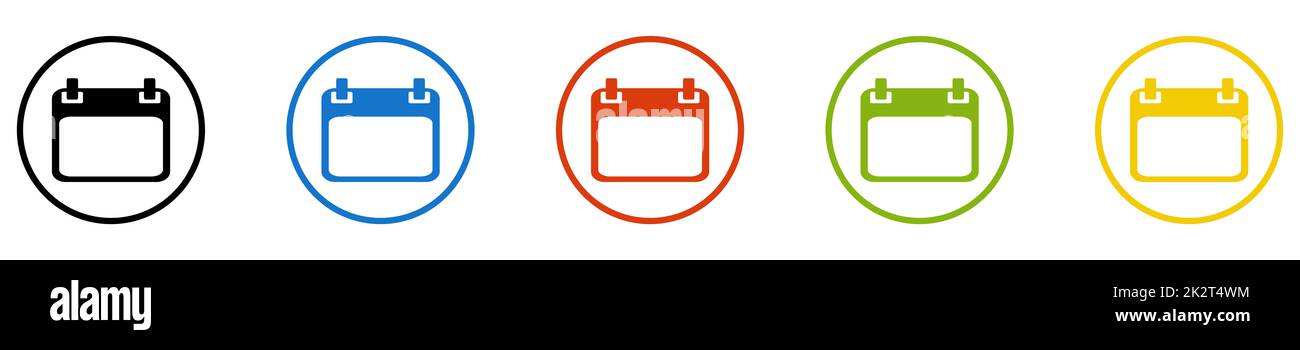 Round Button collection - Calendar Icon in black, blue, red, green and ...