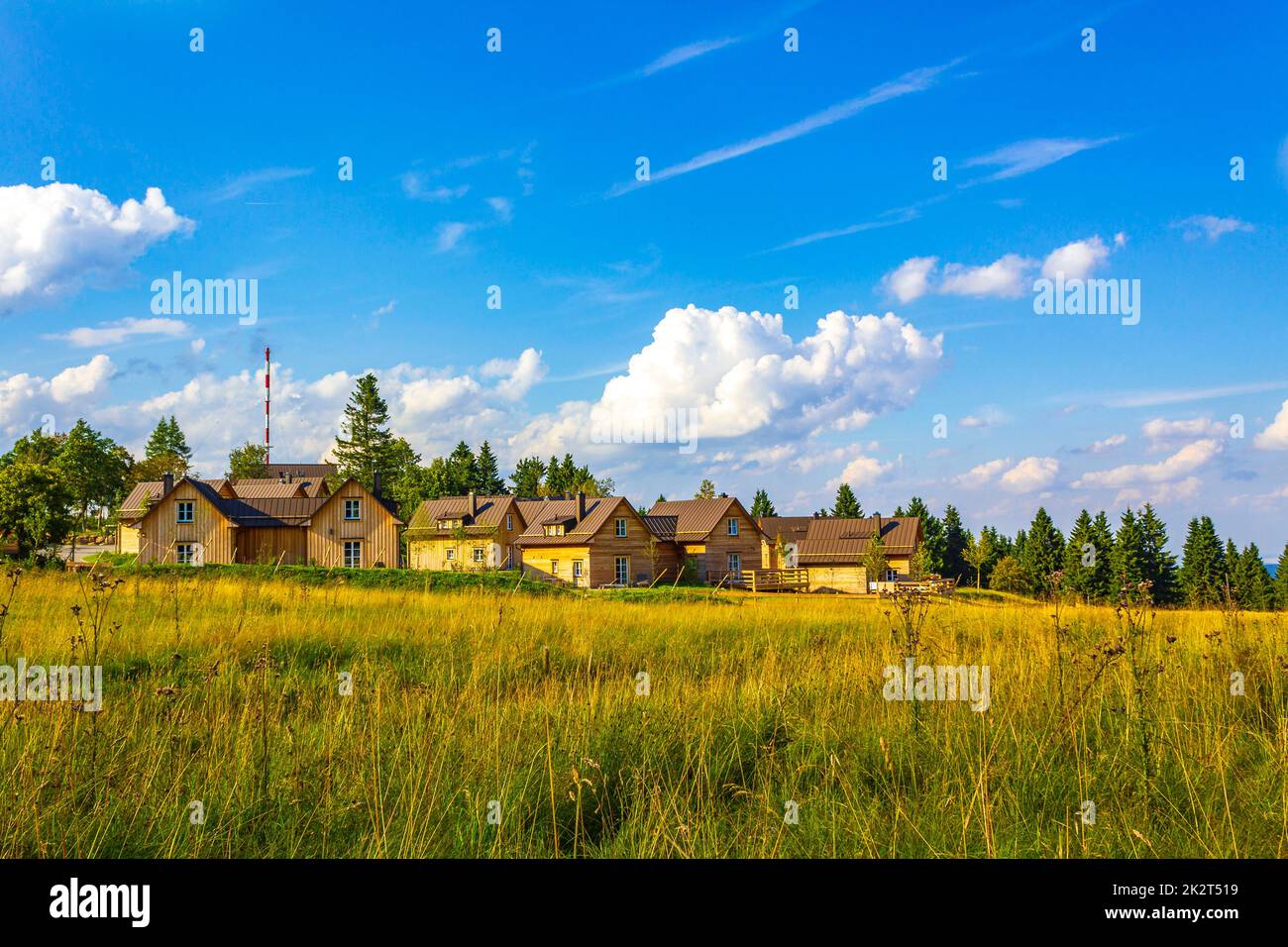 Forest panorama huts cabins at Brocken mountain peak Harz Germany Stock ...