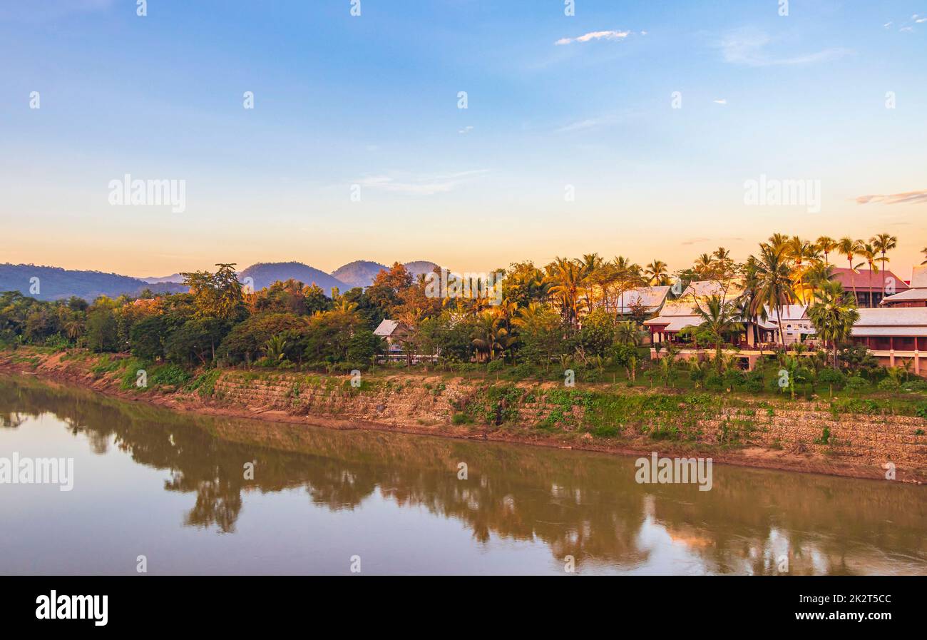 Sunset at panorama landscape Mekong river and Luang Prabang Laos Stock ...