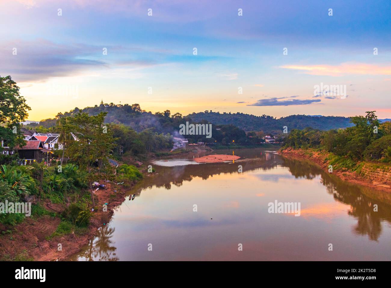 Sunset at panorama landscape Mekong river and Luang Prabang Laos Stock ...