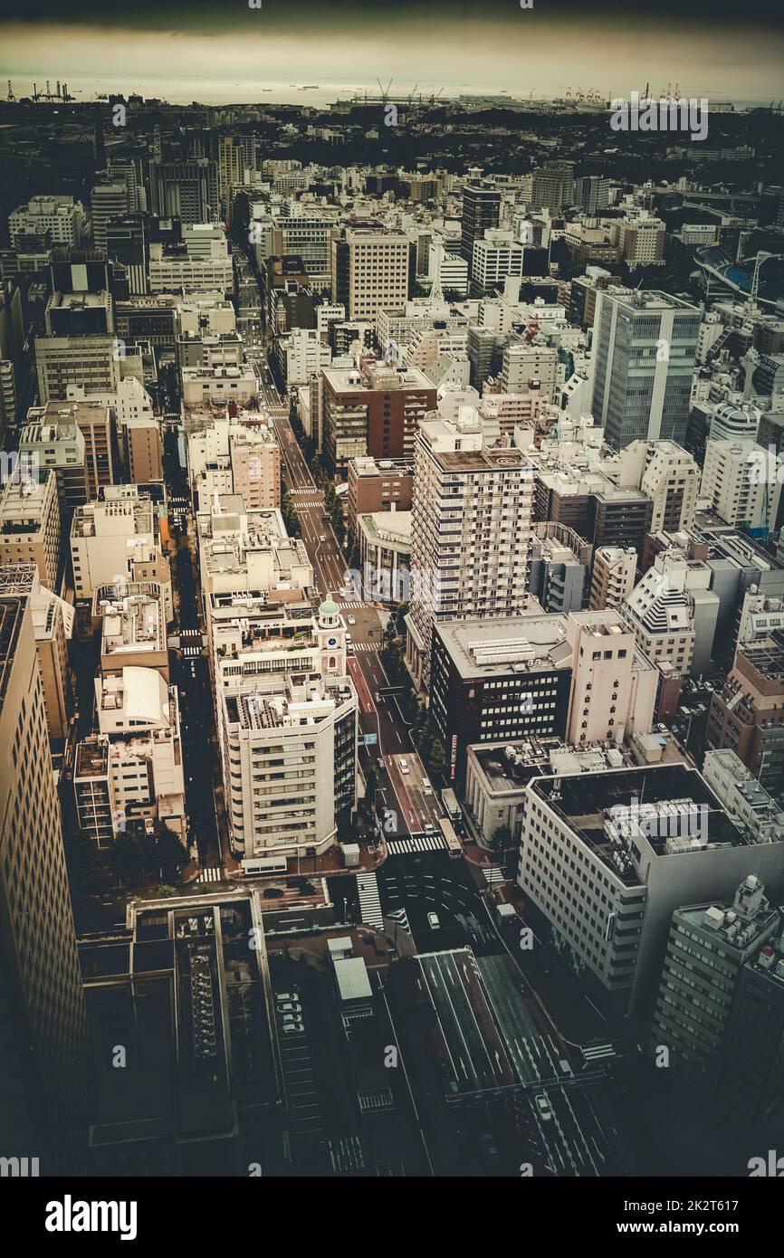 Views from Tower Yokohama Kitakagaku (Monochrome Stock Photo - Alamy