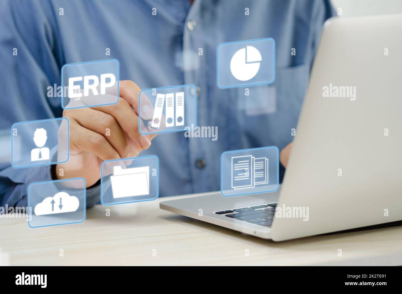 Businessman touching on virtual screen icon business ERP. Enterprise ...