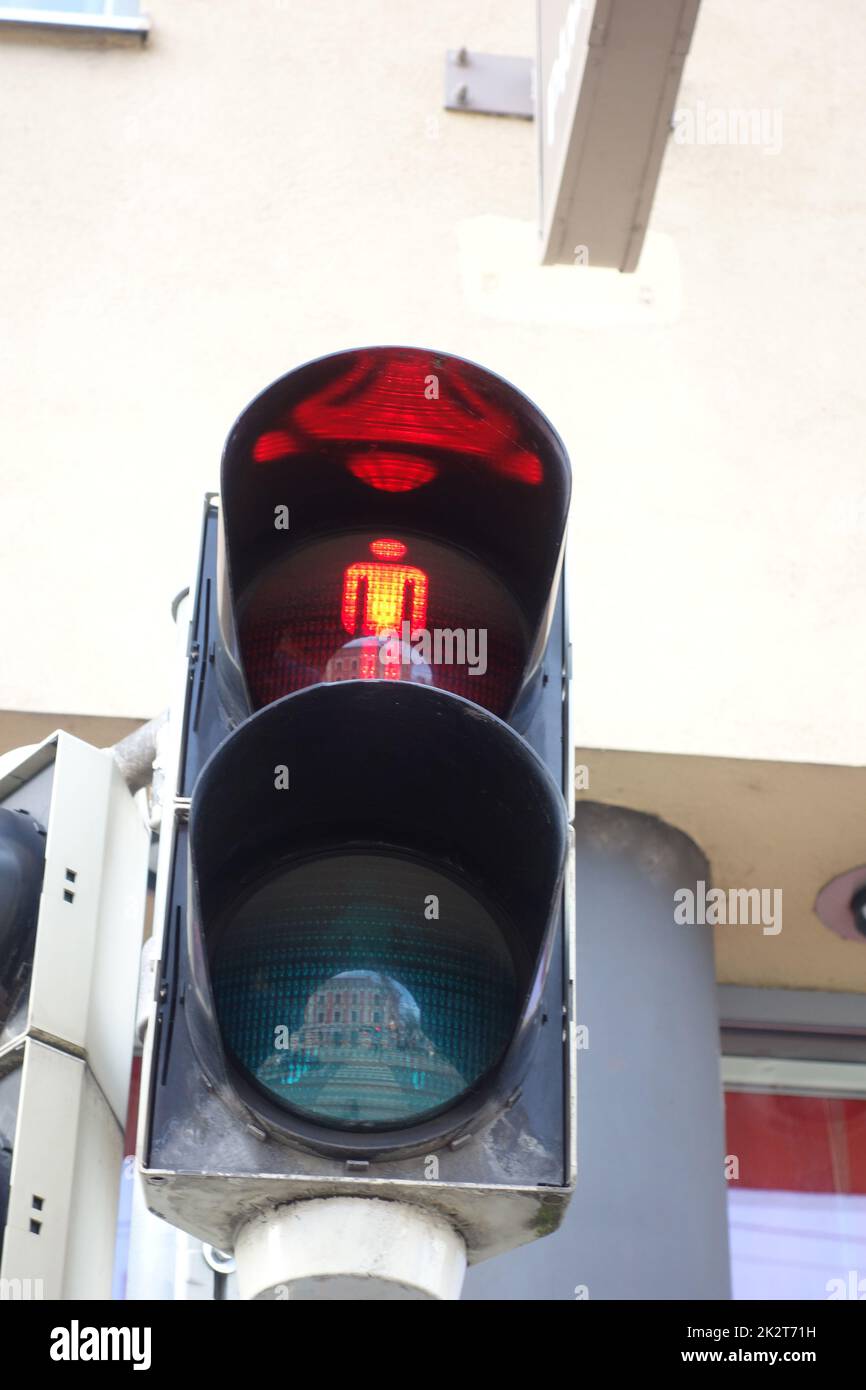 Red pedestrian road sign hi-res stock photography and images - Alamy