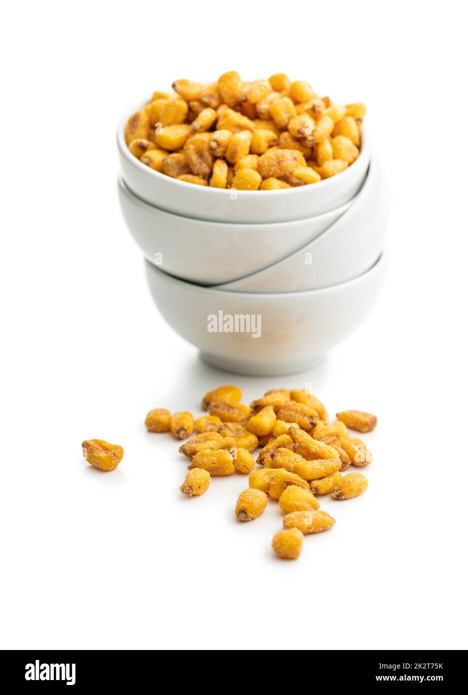 Roasted salted corn snack in bowl isolated on white background Stock ...