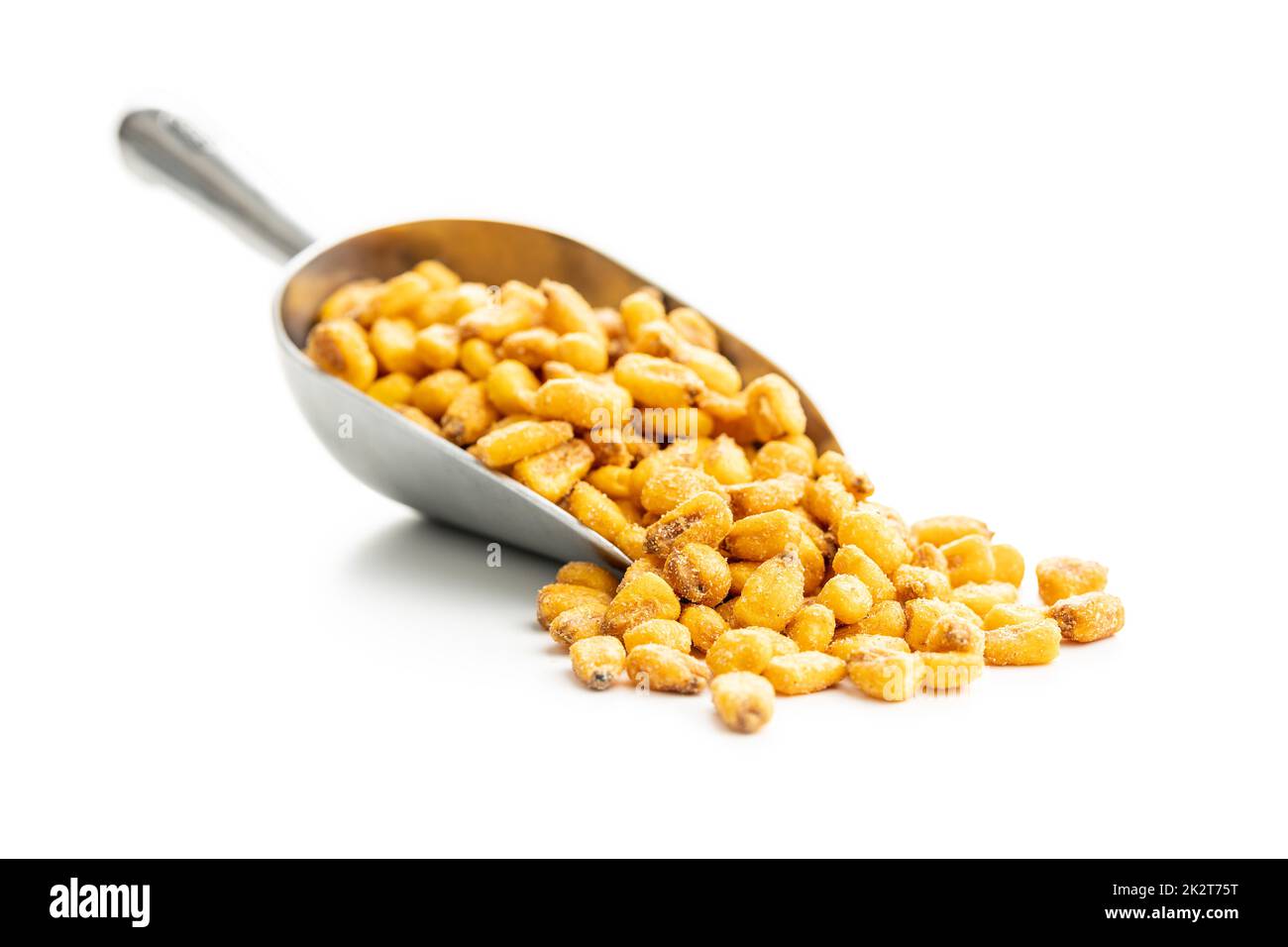 Roasted salted corn snack in scoop isolated on white background Stock ...