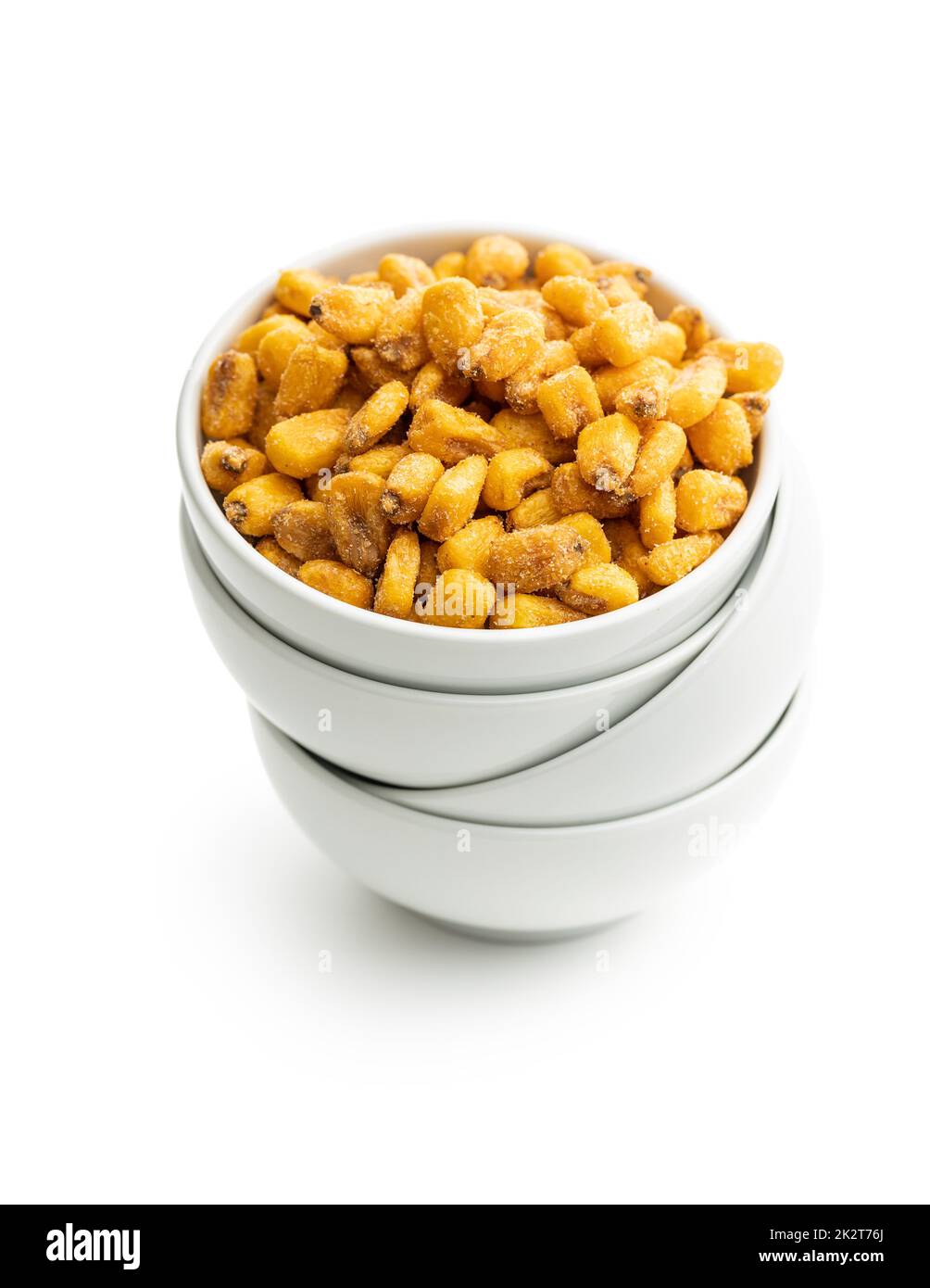 Roasted salted corn snack in bowl isolated on white background Stock ...