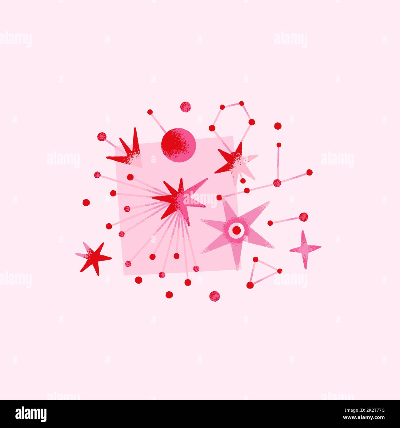 Space composition with planets and stars in pink, red colors. Vector ...
