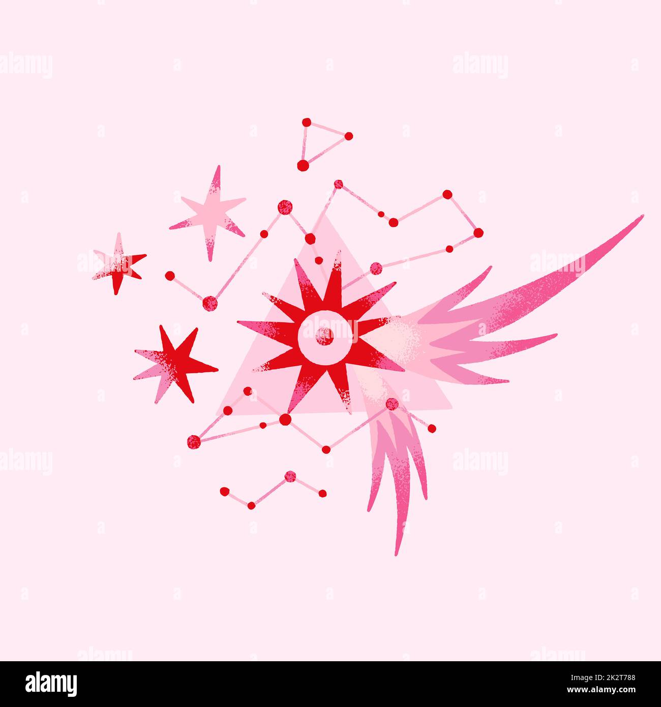 Space composition with planets and stars in pink, red colors. Vector ...