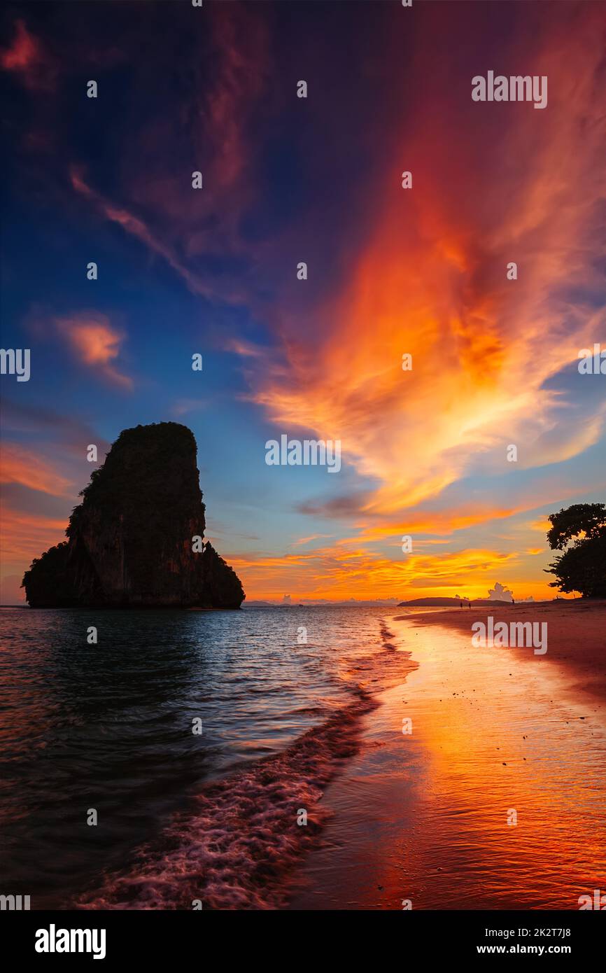 Sunset on Pranang beach. Railay , Krabi Province Thailand Stock Photo ...