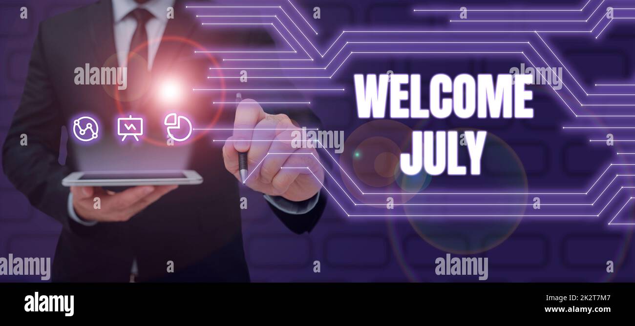 Text showing inspiration Welcome July. Business concept Calendar ...