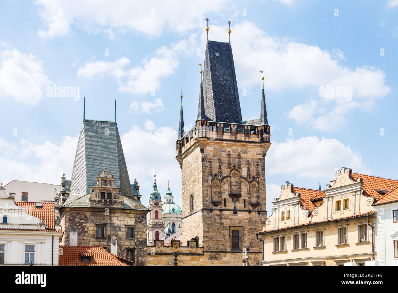 Old Town Bridge Tower guarding the end of the Charles Bridge and entrance to Old Town of Prague ...