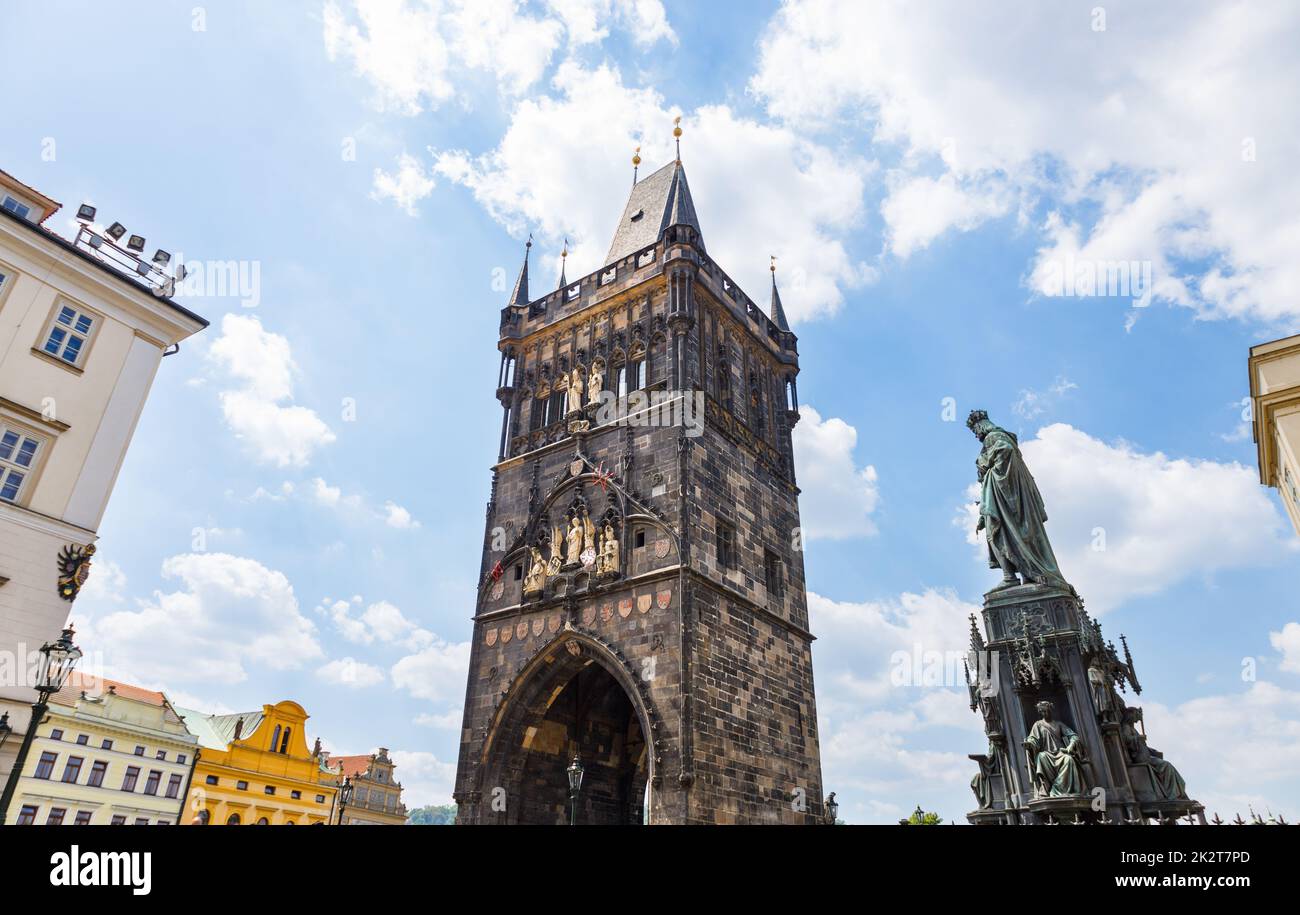 Old Town Bridge Tower guarding the end of the Charles Bridge and entrance to Old Town of Prague ...