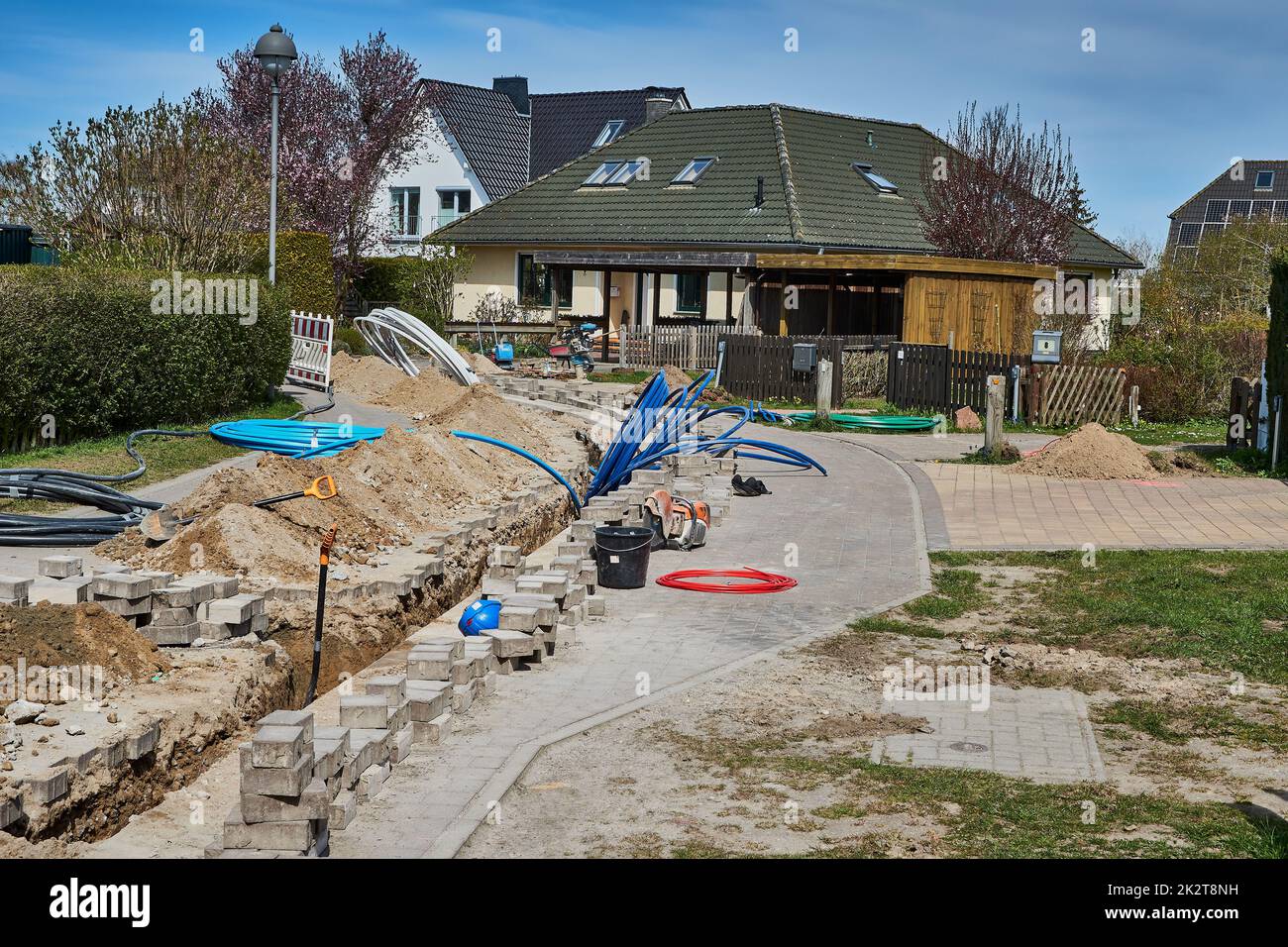 fiber laying for high speed internet construction site Stock Photo - Alamy