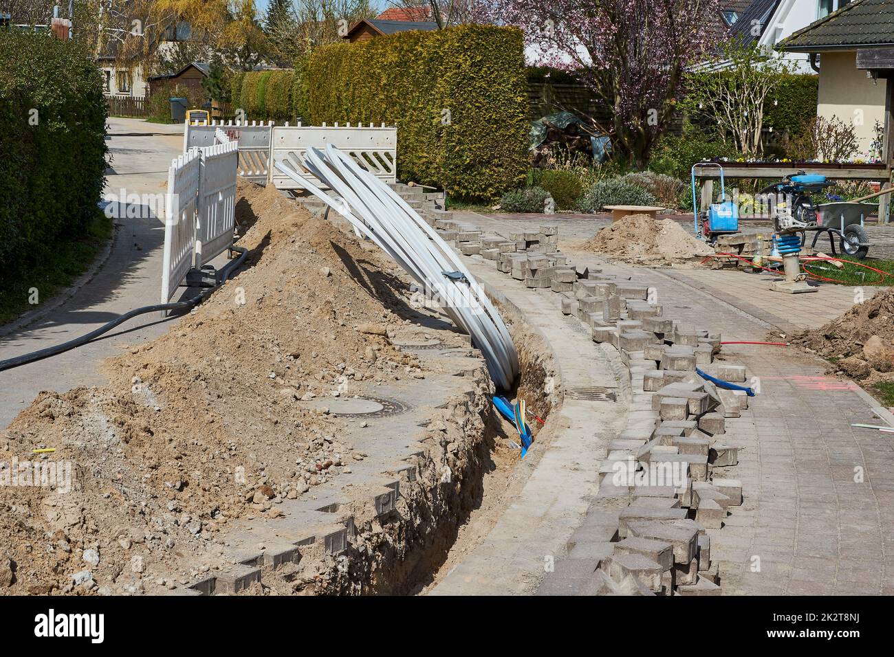 fiber laying for high speed internet construction site Stock Photo - Alamy