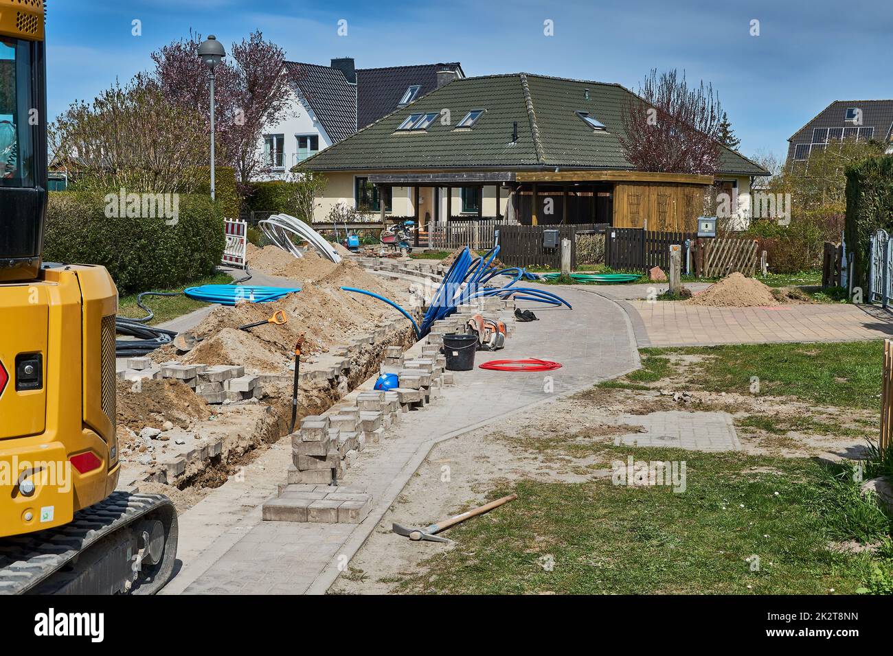 fiber laying for high speed internet construction site Stock Photo - Alamy
