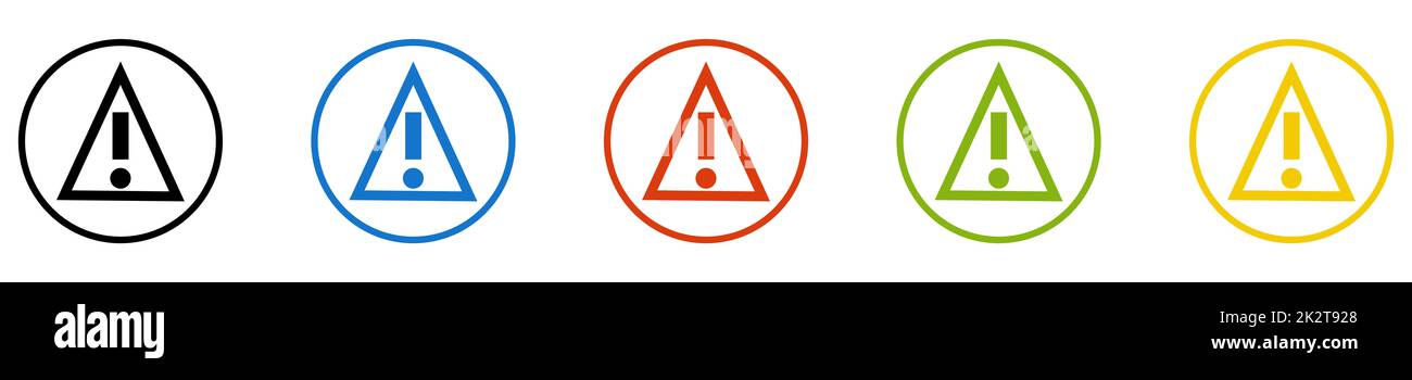 Round Button collection - Warning Icon in black, blue, red, green and ...
