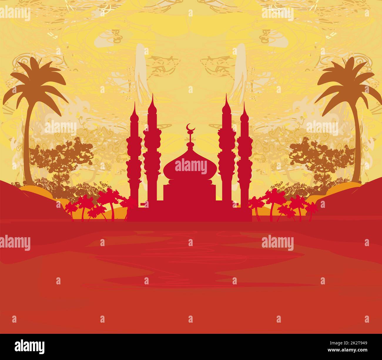 Ramadan background - mosque silhouette vector card Stock Photo - Alamy