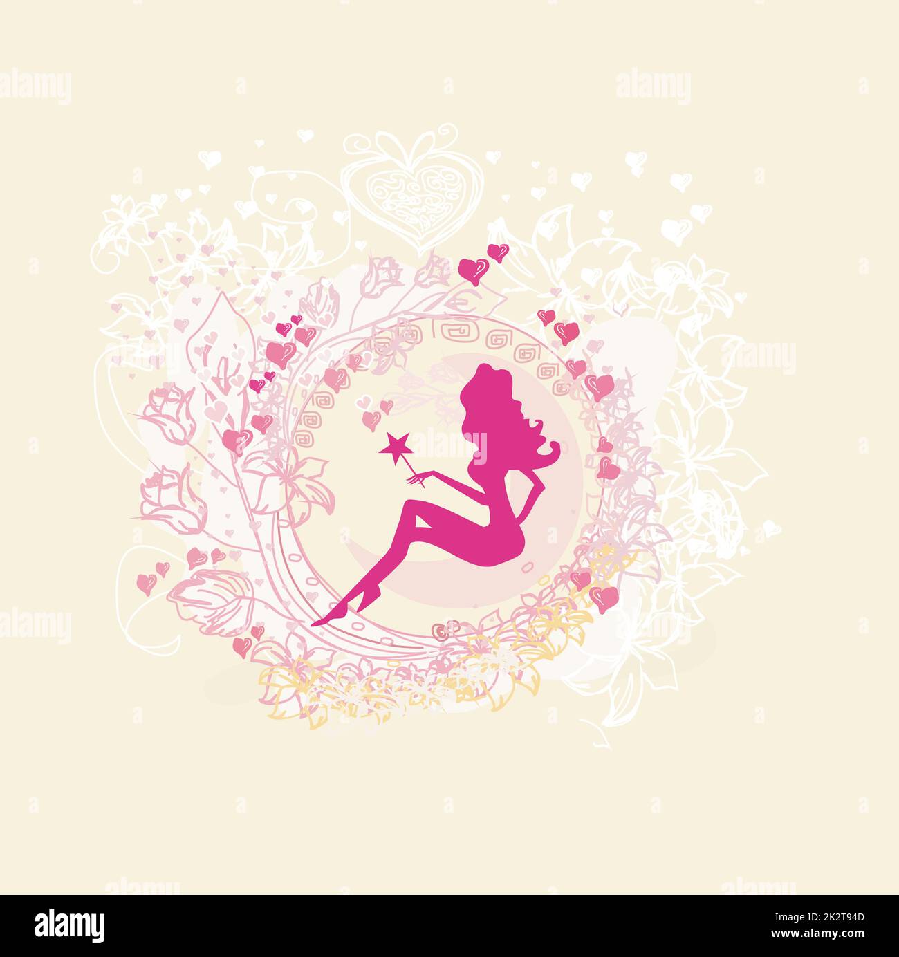 floral background with a beautiful fairy Stock Photo - Alamy