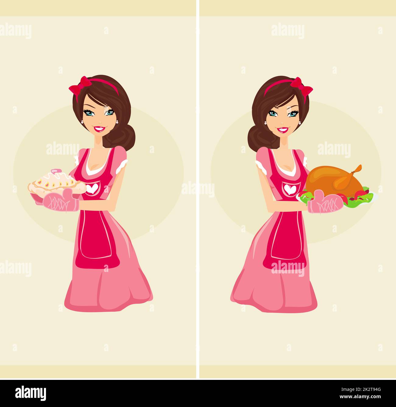 Beautiful Waitress serving chicken and cake Stock Photo - Alamy