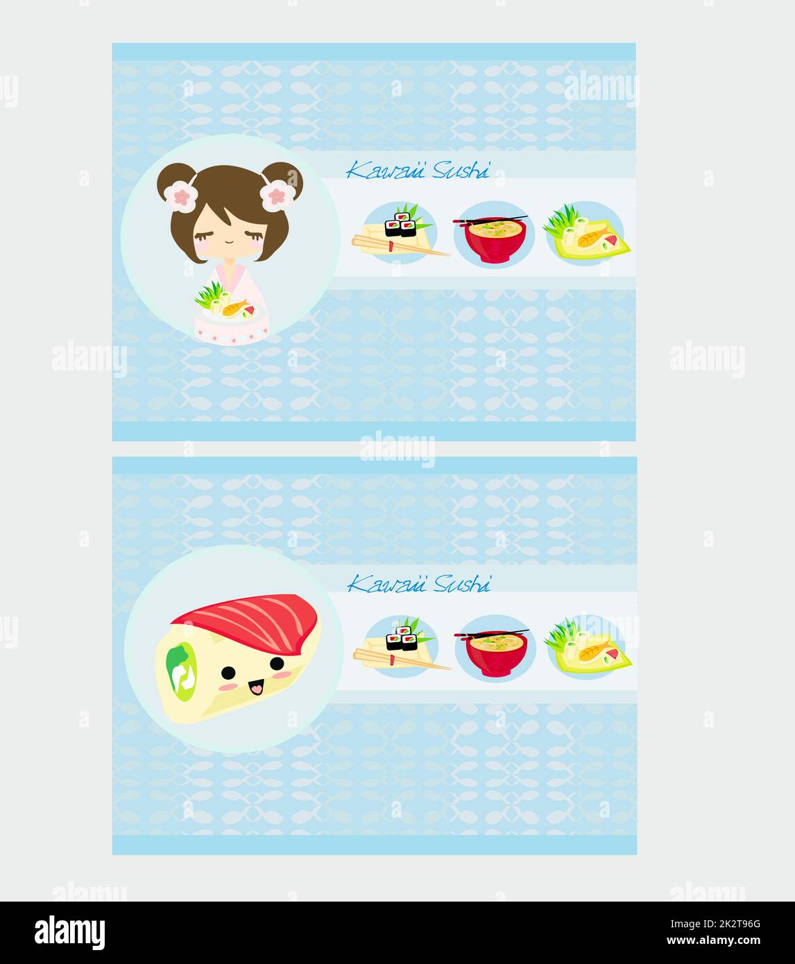 cute sushi cartoon illustration - vector card Stock Photo - Alamy