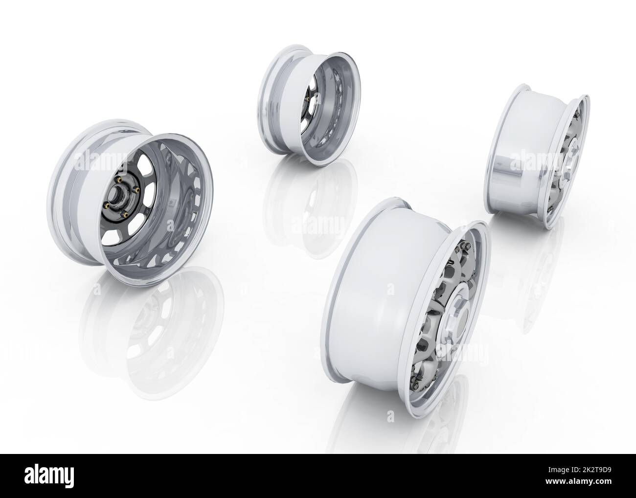 Four wheels against a white background Stock Photo - Alamy