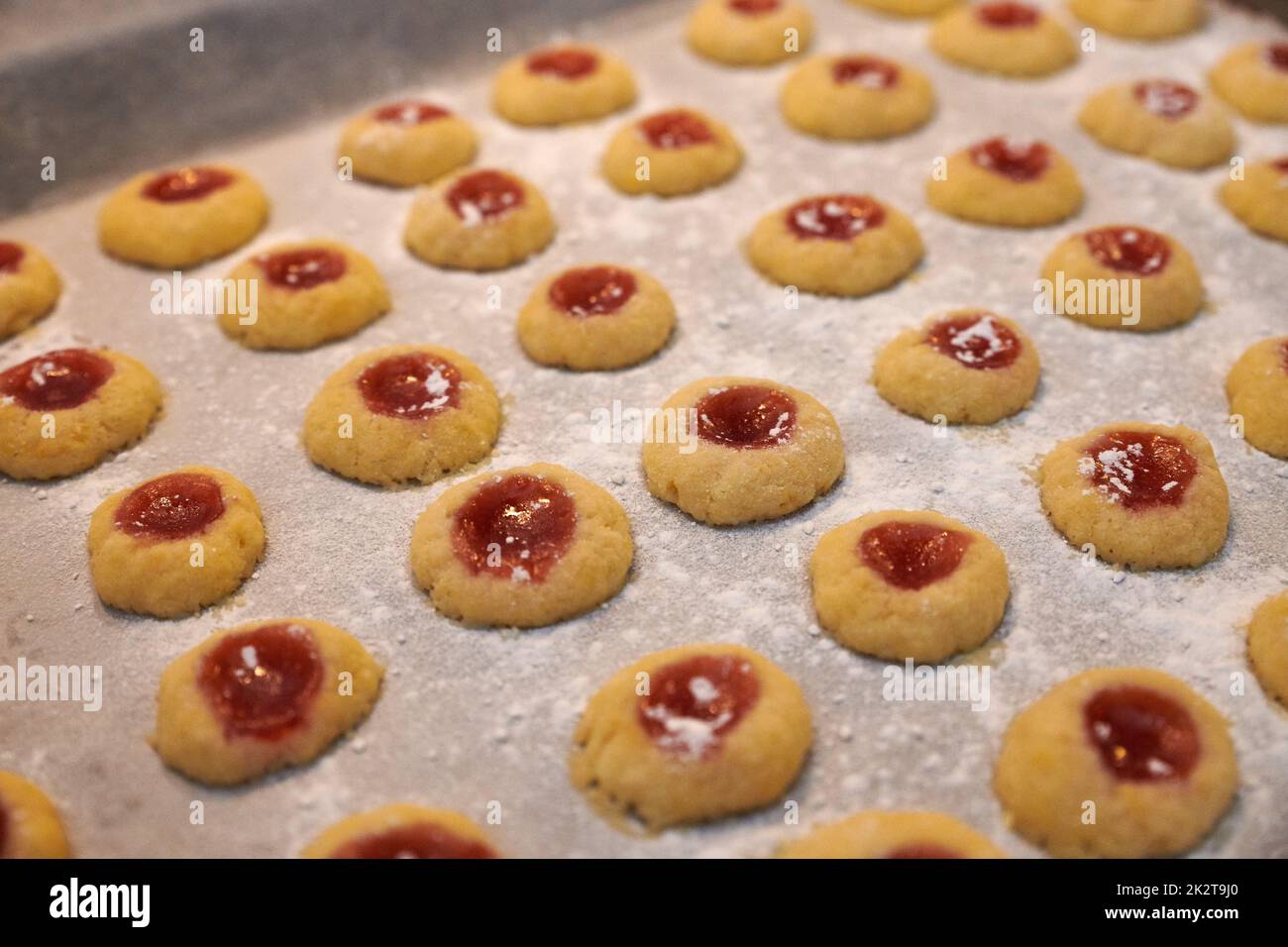 ox eye cookies on baking tray Stock Photo - Alamy