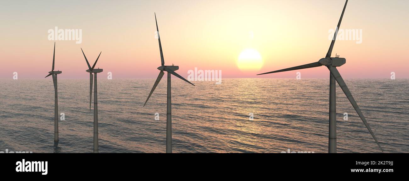 Offshore wind turbines at sunset Stock Photo - Alamy
