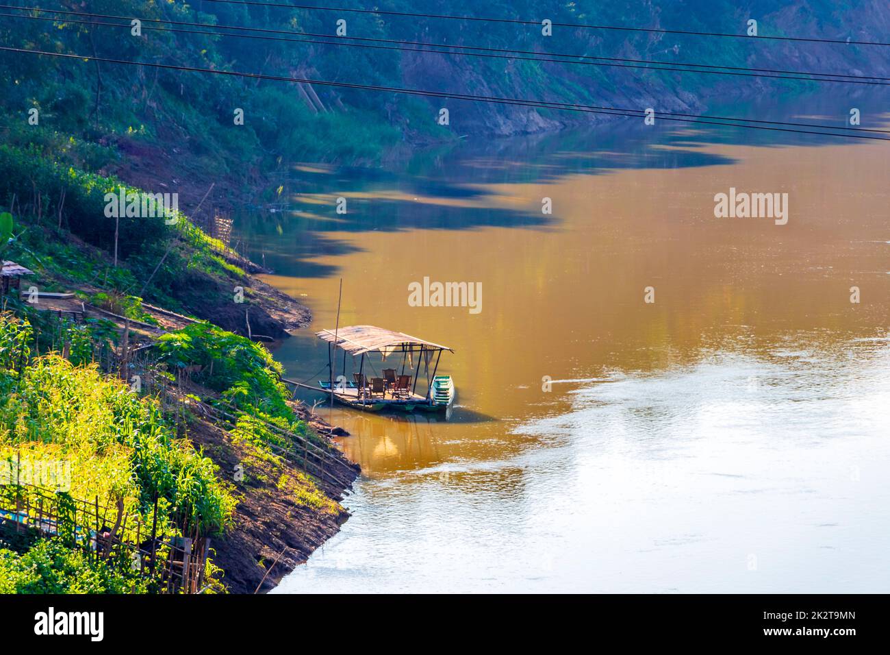 Panorama landscape and boats Mekong river and Luang Prabang Laos Stock ...