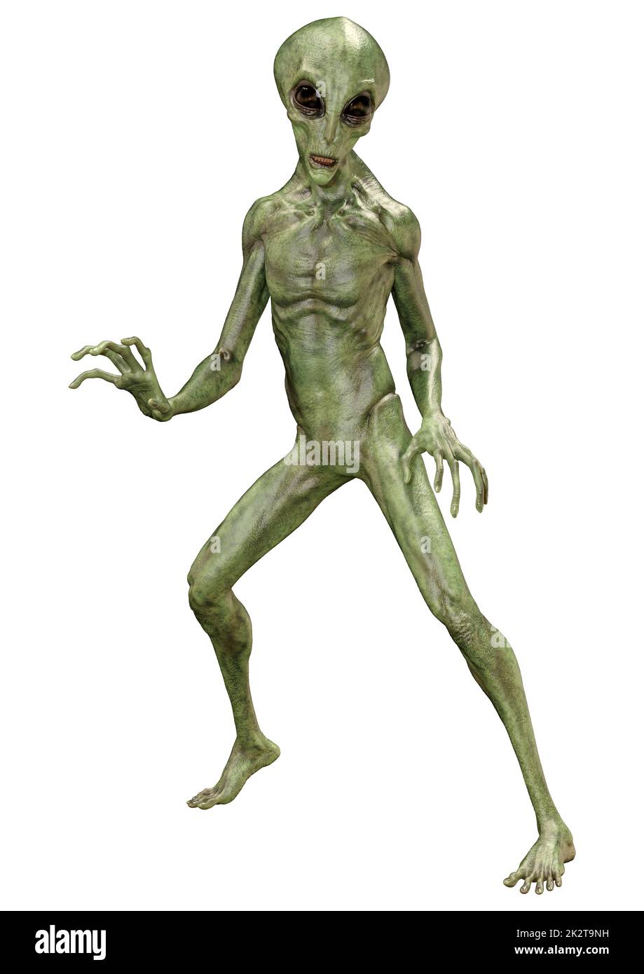 3D Rendering Green Alien on White Stock Photo - Alamy