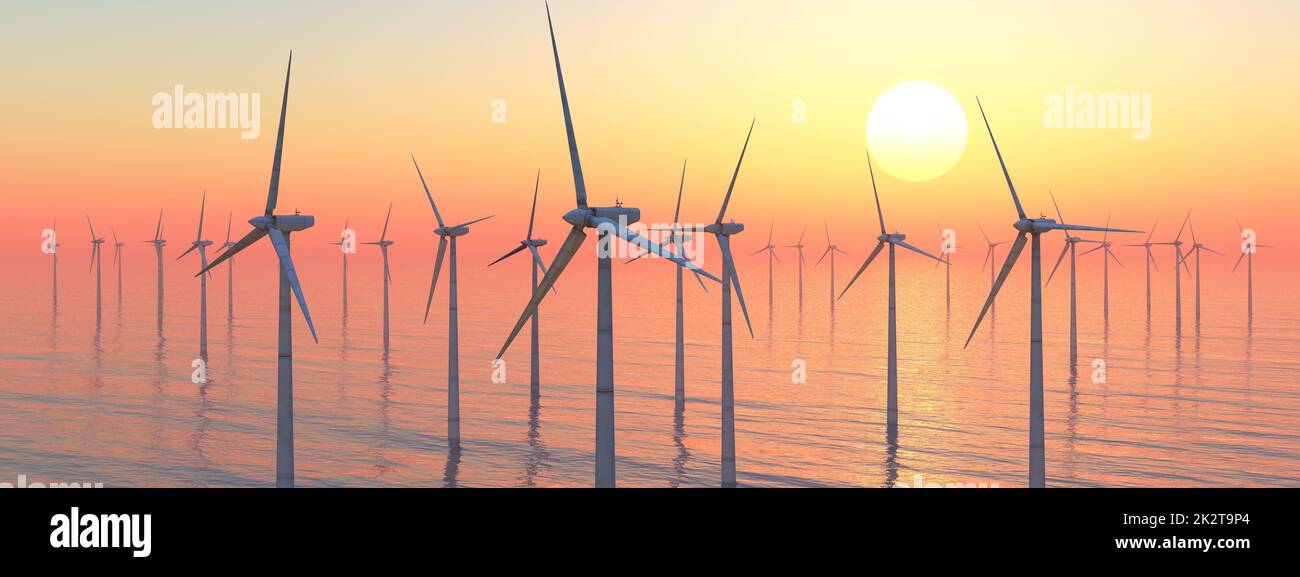 Offshore wind turbines at sunset Stock Photo - Alamy