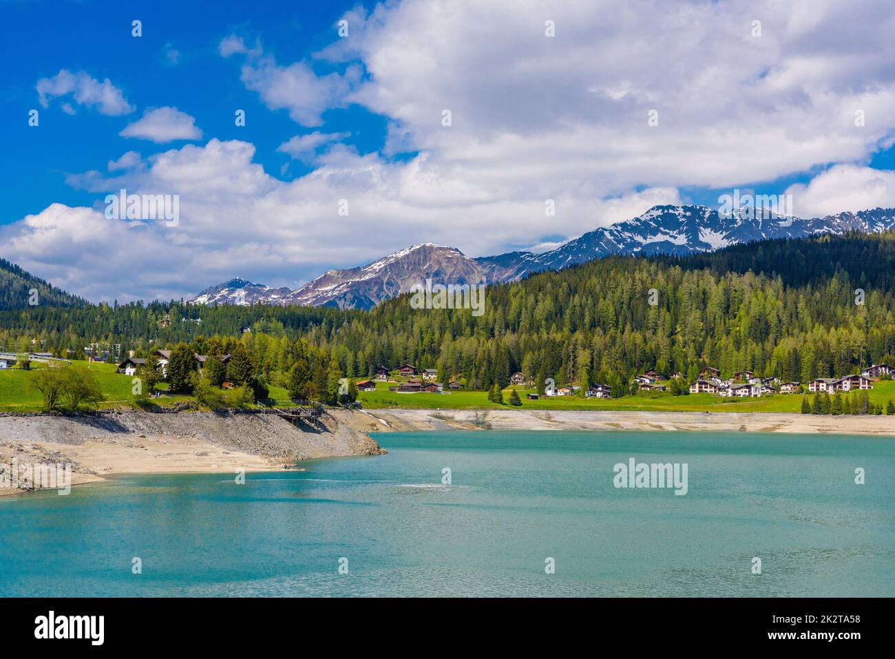 Blue crystal Lake Davos, Davosersee, Graubuenden, Switzerland Stock ...
