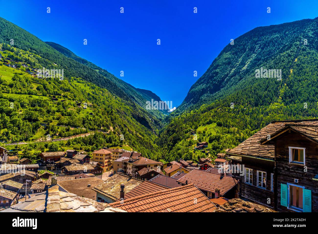 Chalet in Swiss Alps village, Stalden, Staldenried, Visp, Wallis Stock ...
