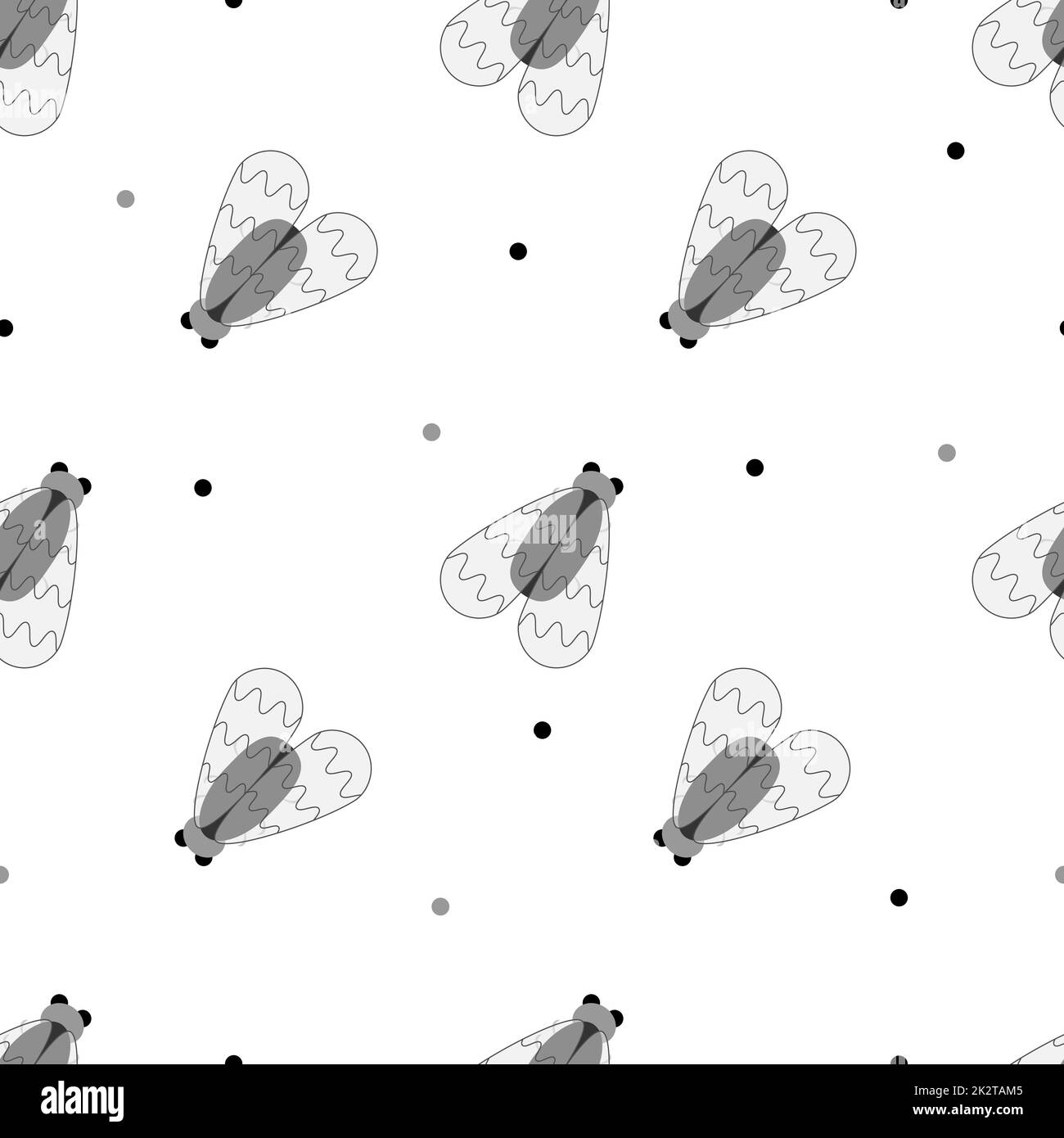 Simple seamless pattern with Flies bugs and black and grey dots ...
