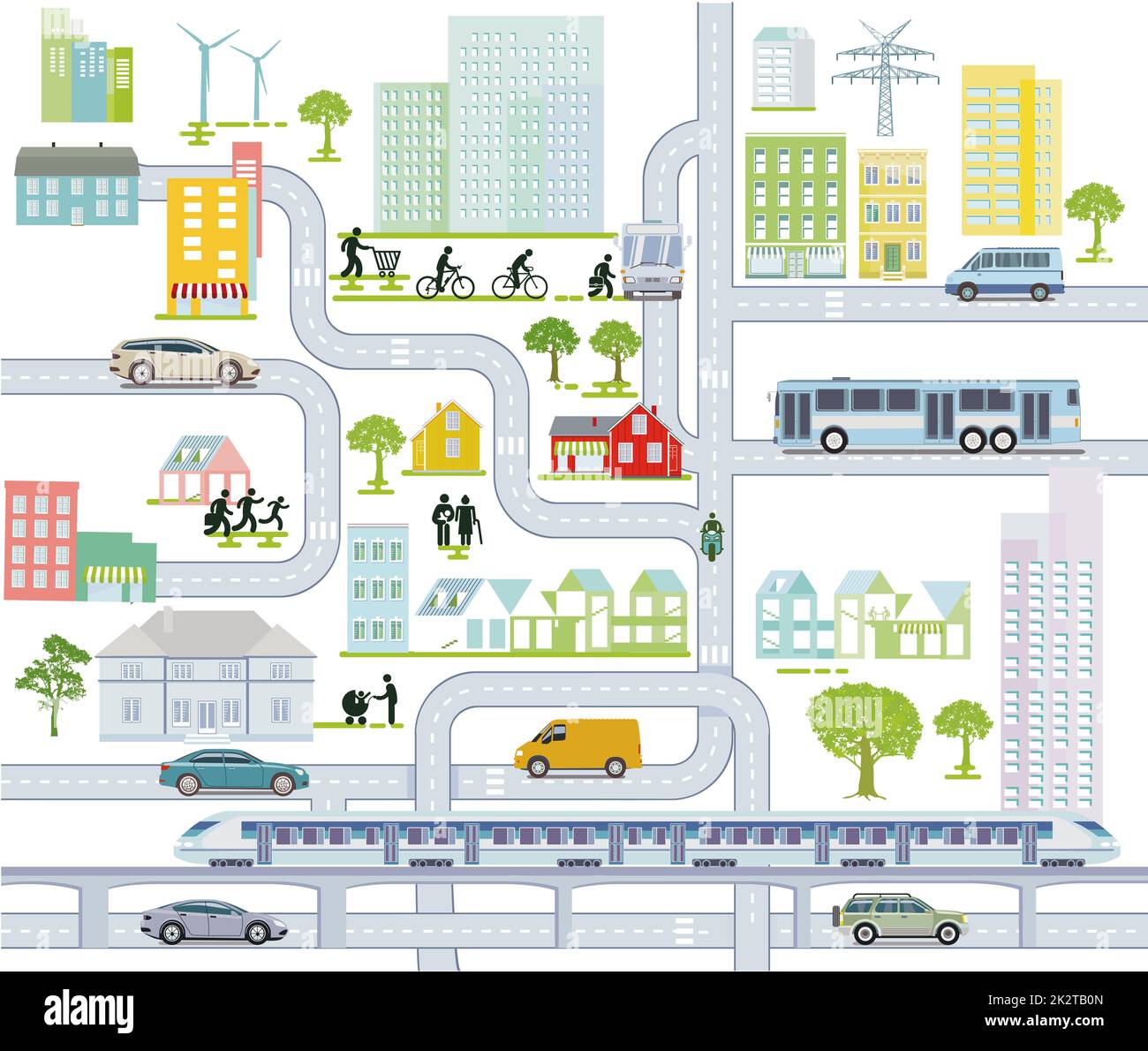 City map with road traffic and houses, information illustration Stock Photo - Alamy